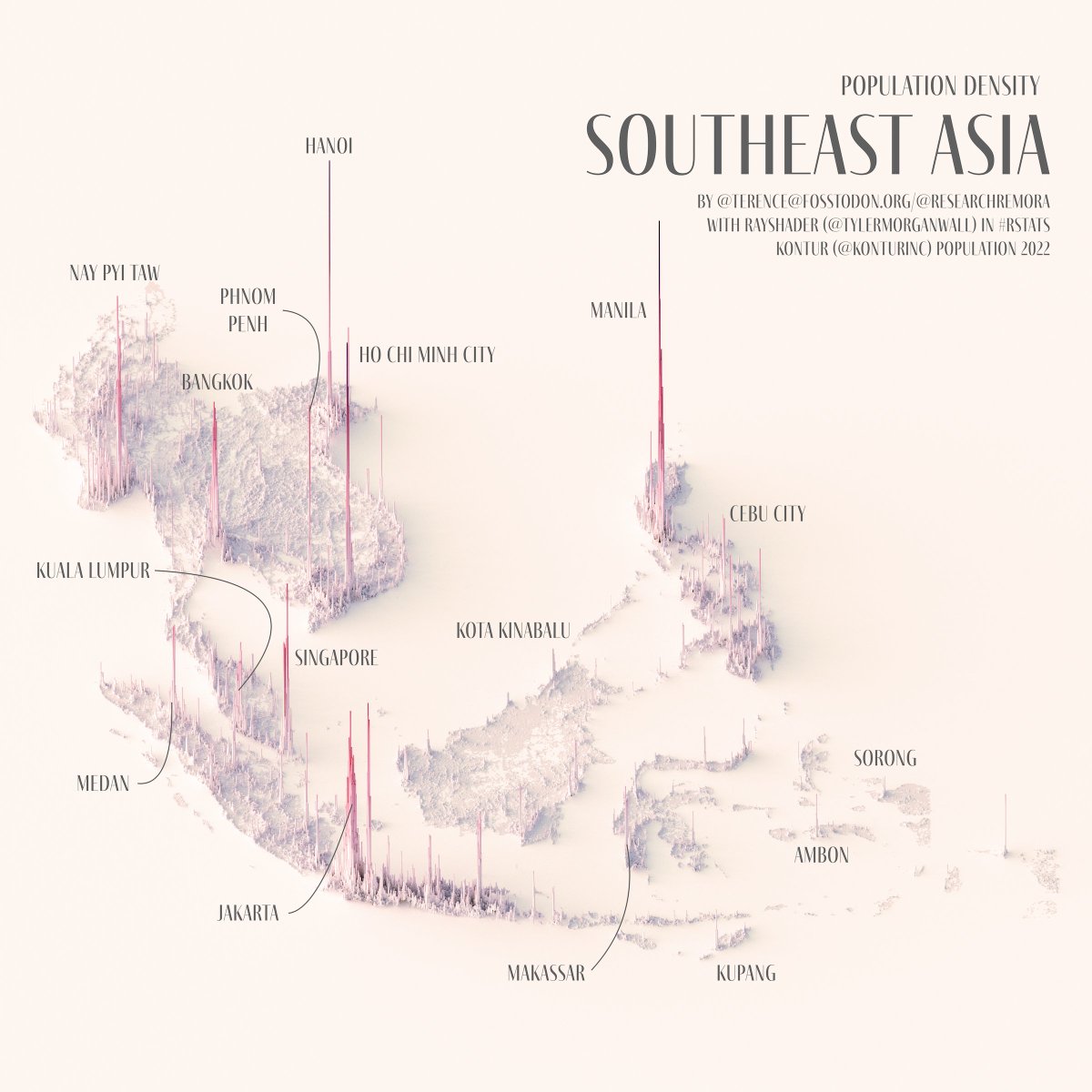 terence fosstodon on Twitter: "A population density map of Southeast ...