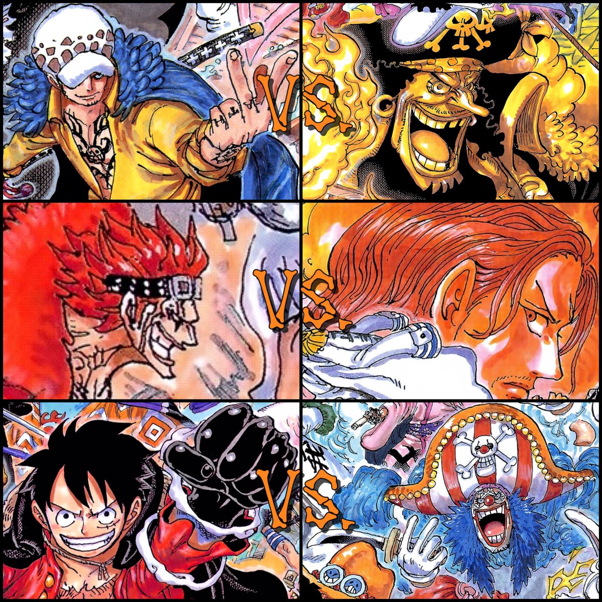 General & Others - Luffy Kid and Law vs Blackbeard Shanks and Buggy ...