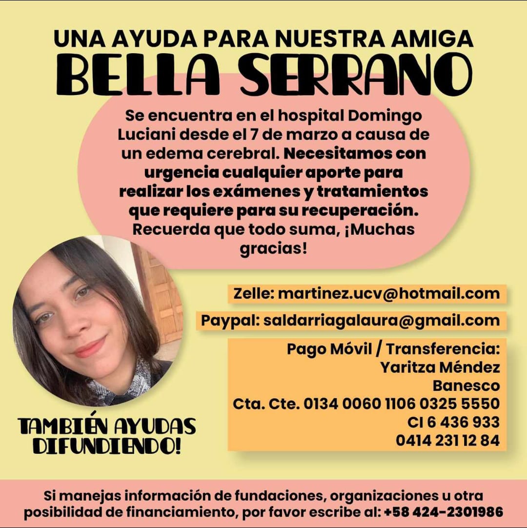 ServicioPúblico | Bella Serrano sufrió un edema cerebral y requiere ...