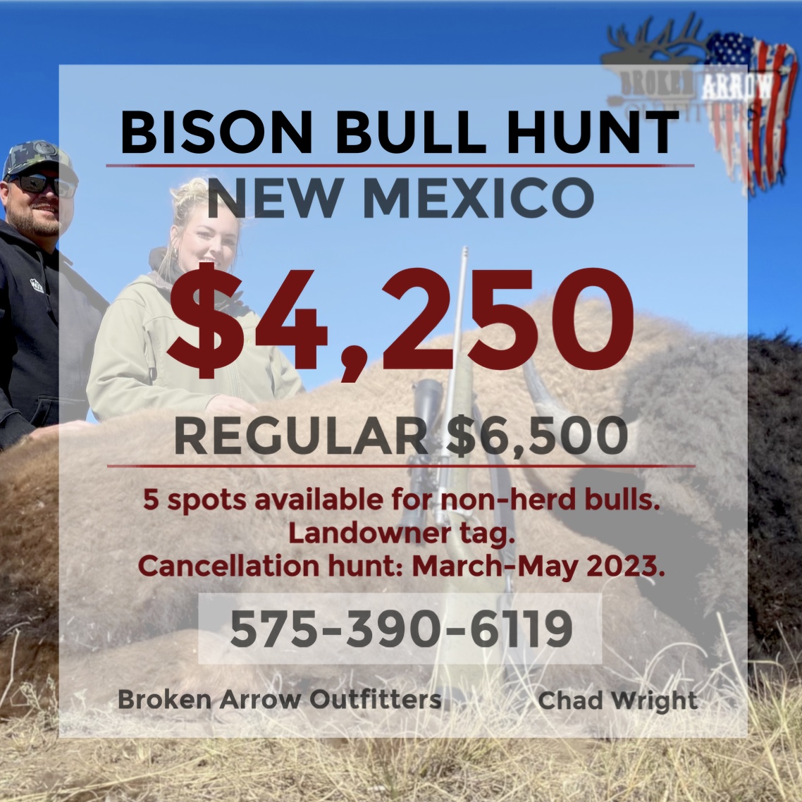 OUTDOORSMAN on Twitter: "Bison Bull Hunt >$4,250 🦬 - http://eepurl.com/iml4Aw Regular: $6,500 ...