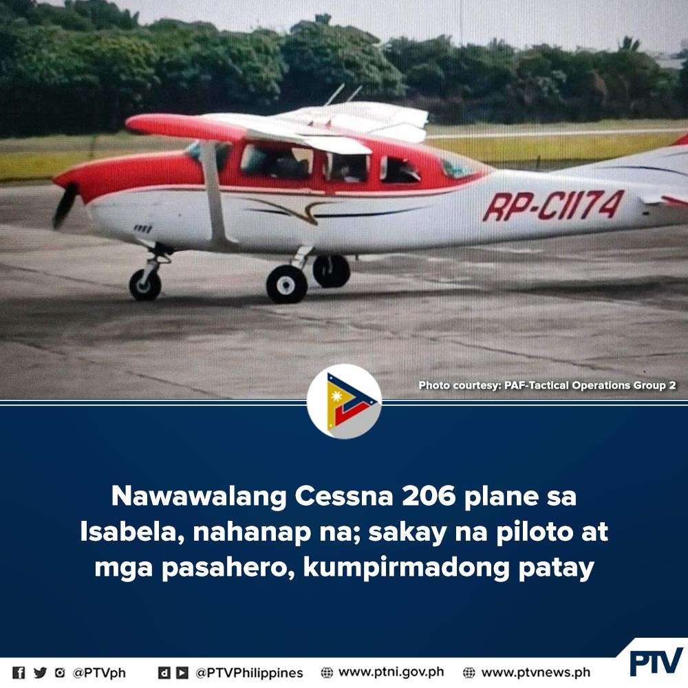 PTVph on Twitter: "Nahanap na ngayong Huwebes, Marso 9 ang Cessna 206 plane na huling namataan ...