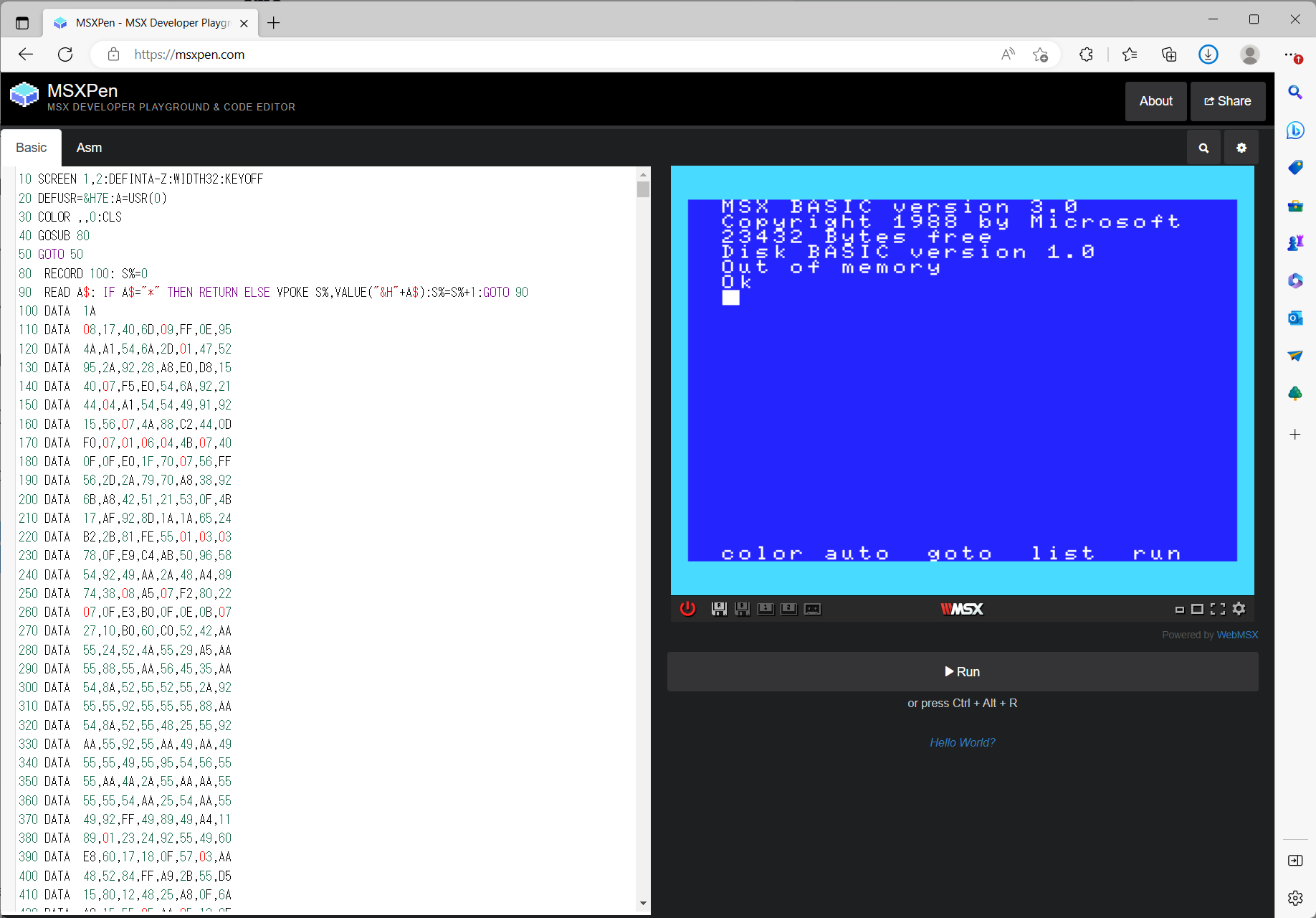 eme on Twitter: "試しにSCREEN2の画像を表示するプログラムを使ってDATA文化を実験。SCREEN2の画像（256x192)をDATA文にして組み込んだら、5行の ...