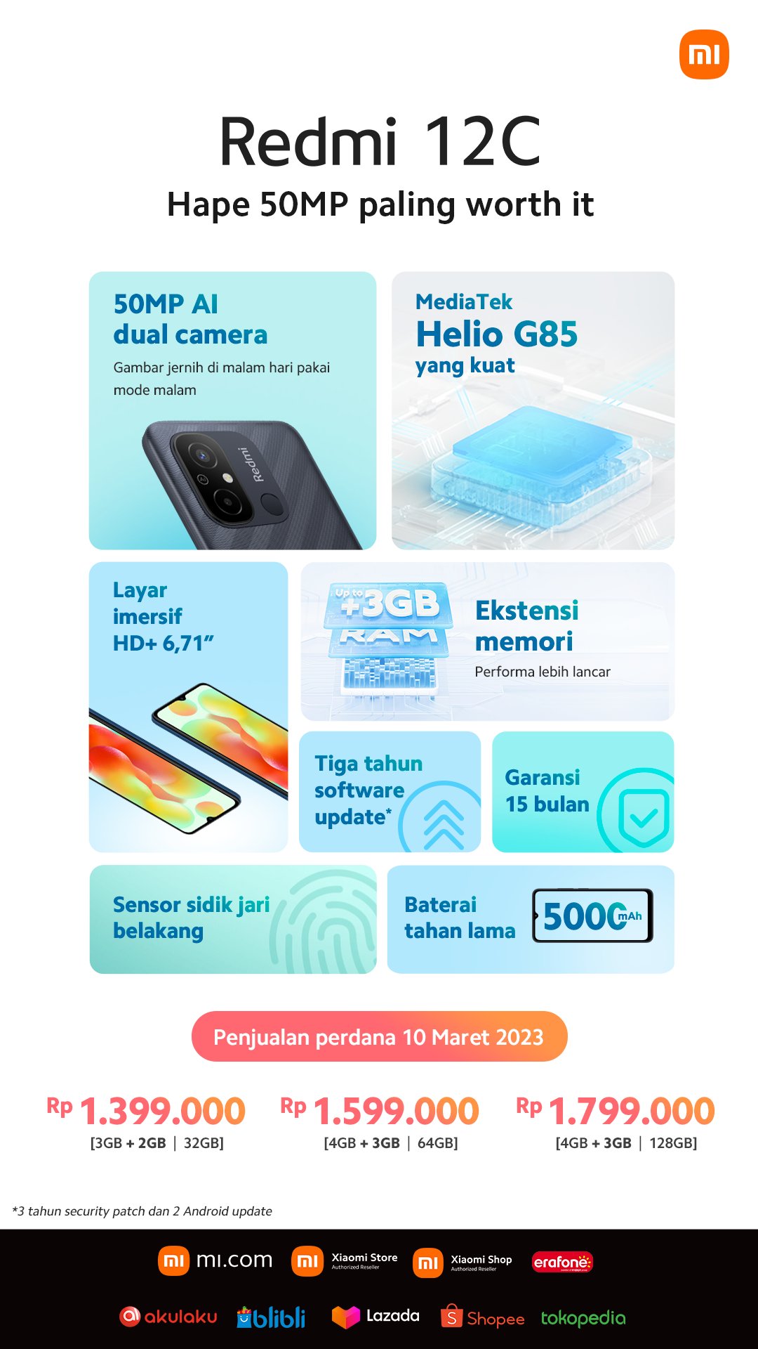 Tunk Sai Kumar on Twitter: "#Redmi12C 4G launched today in Indonesia. 6.71" HD+ LCD display ...