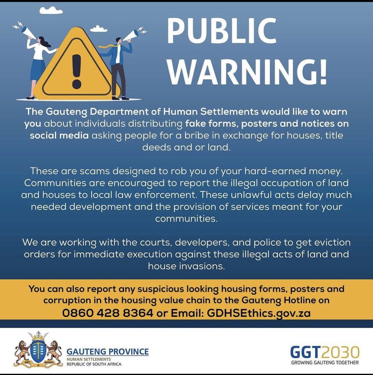 GTP Gauteng Traffic Police on Twitter: "RT @GP_DHS: The @gp_humansettlements would like to warn ...