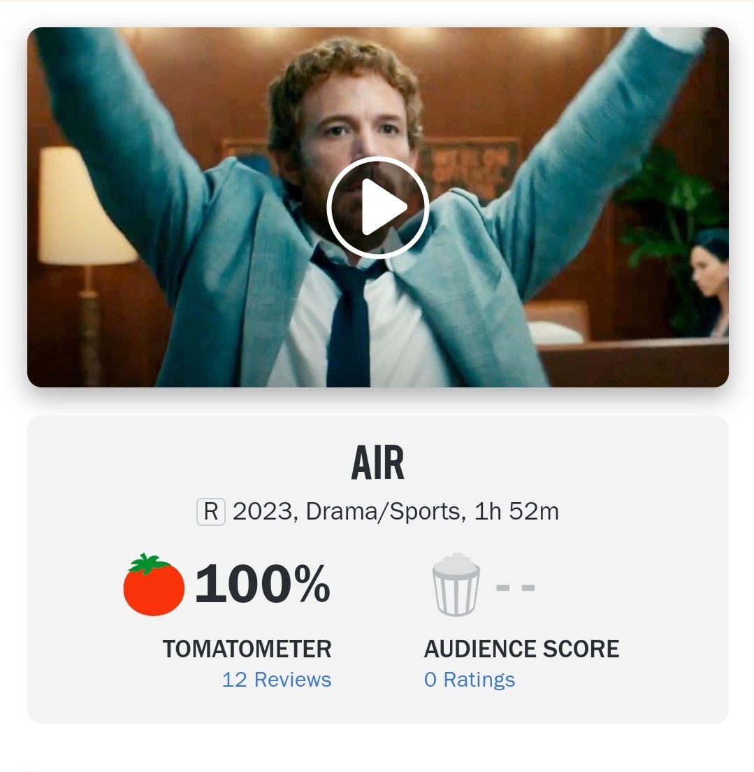 DiscussingFilm on Twitter: "Ben Affleck's 'AIR' debuts at 100% on ...
