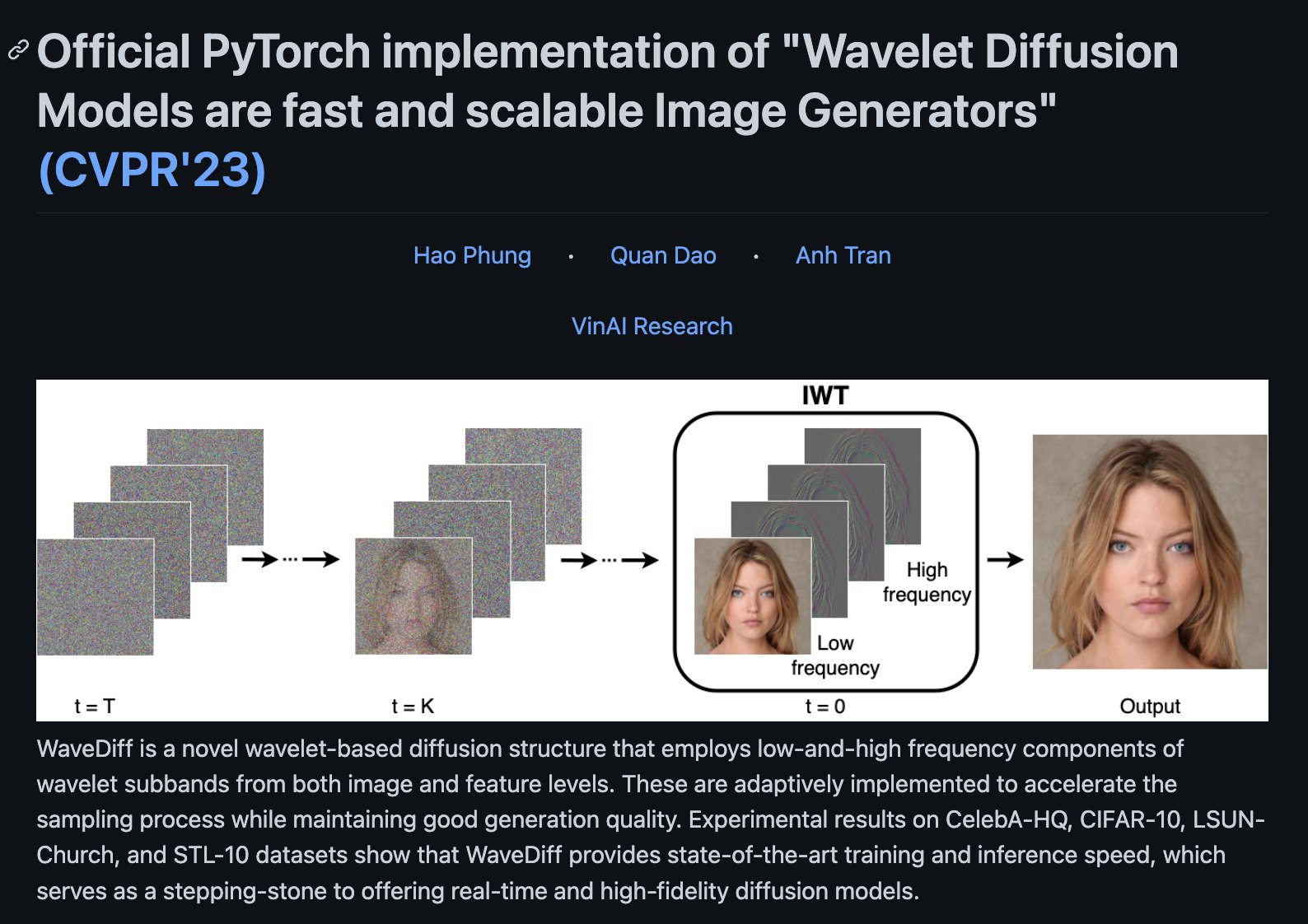 AK on Twitter: "Wavelet Diffusion Models are fast and scalable Image Generators abs: https://t ...