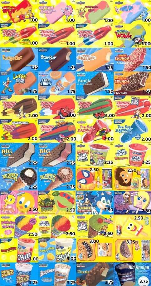 Ice Cream Truck Menu