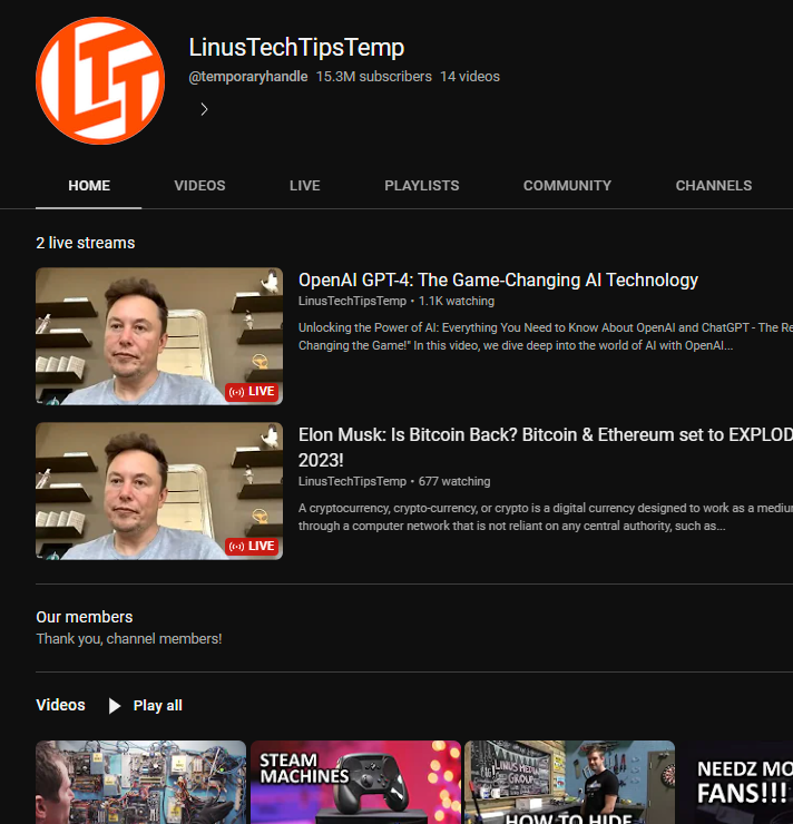 SOS Intelligence on Twitter: "The #LinusTechTips YouTube Channel Appears to have been ...