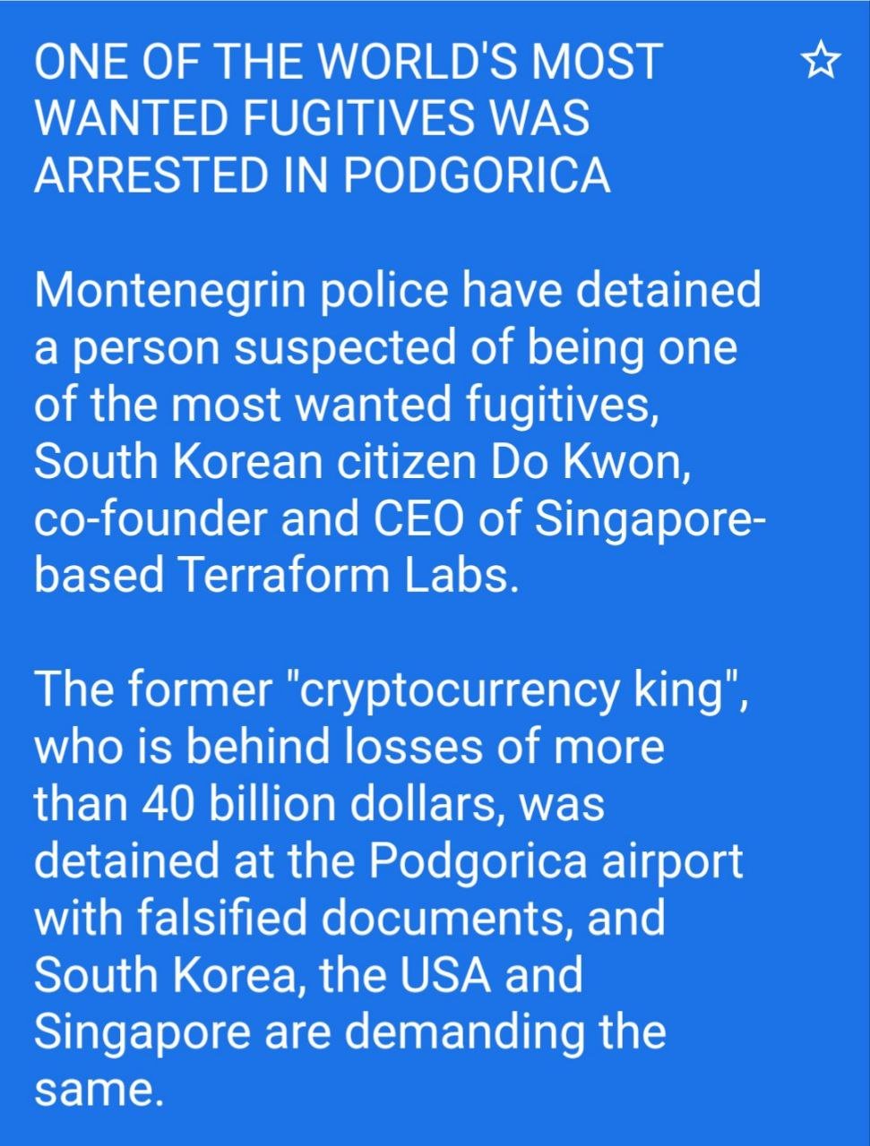 Bankless on Twitter: "BREAKING: DO KWON (@stablekwon) REPORTEDLY ARRESTED IN PODGORICA ...