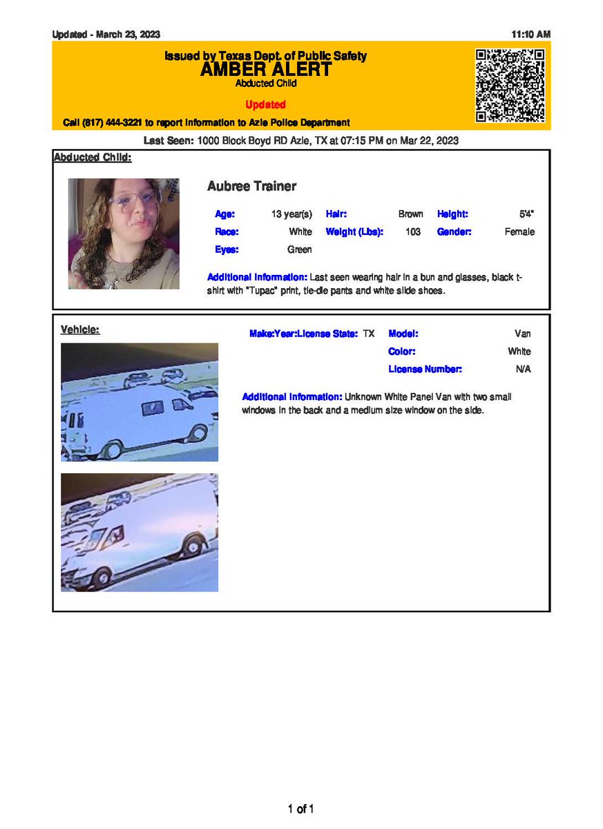 Texas Alerts On Twitter Active Amber Alert For Aubree Trainer From