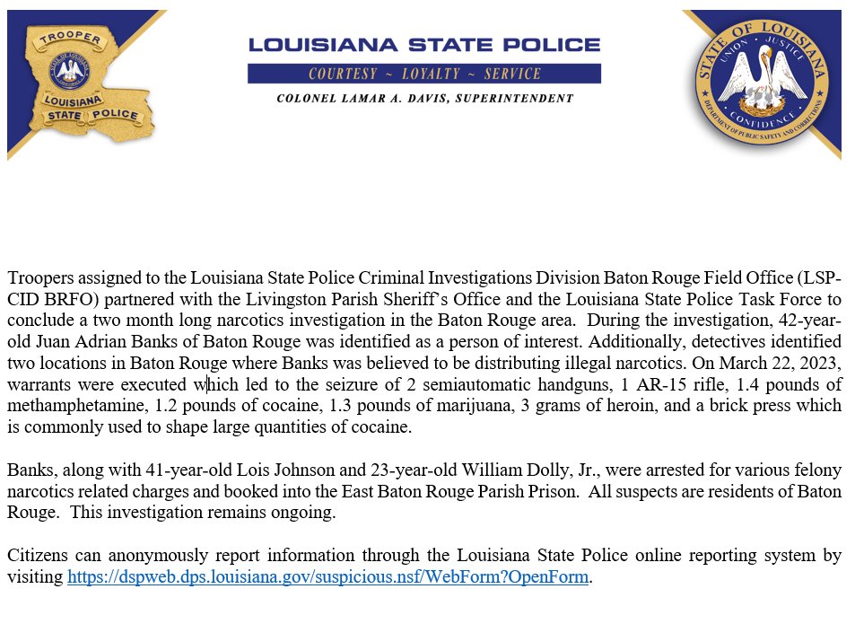 LA State Police on Twitter: LA State Police on Twitter: