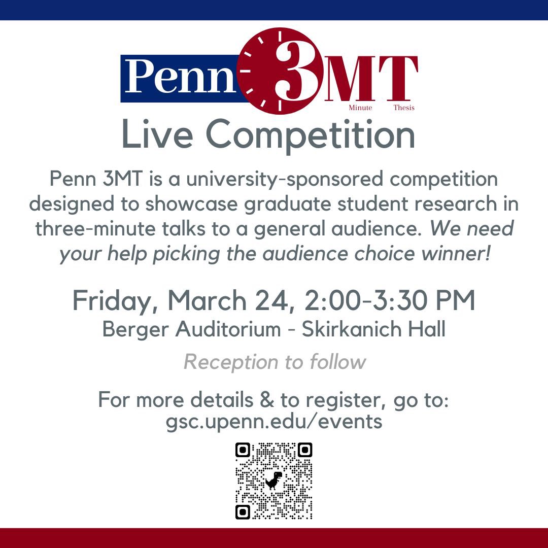 Grad Center at Penn on Twitter: "Tomorrow! Join us for the live Penn 3MT competition & help ...