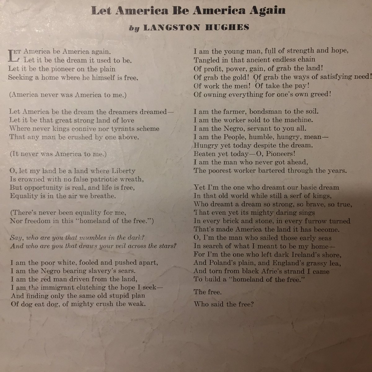 Beinecke Library on Twitter: "O, yes, I say it plain, America never was ...