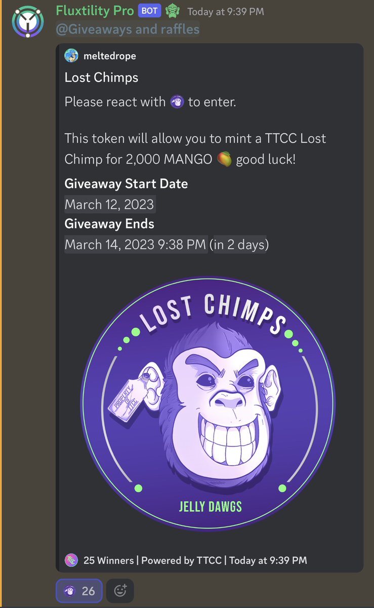 🥭 Fractured Apes 🦍 on Twitter: "Lost Chimps token raffle is now LIVE in the @FapeArt 🥭🦍 server‼️ ...