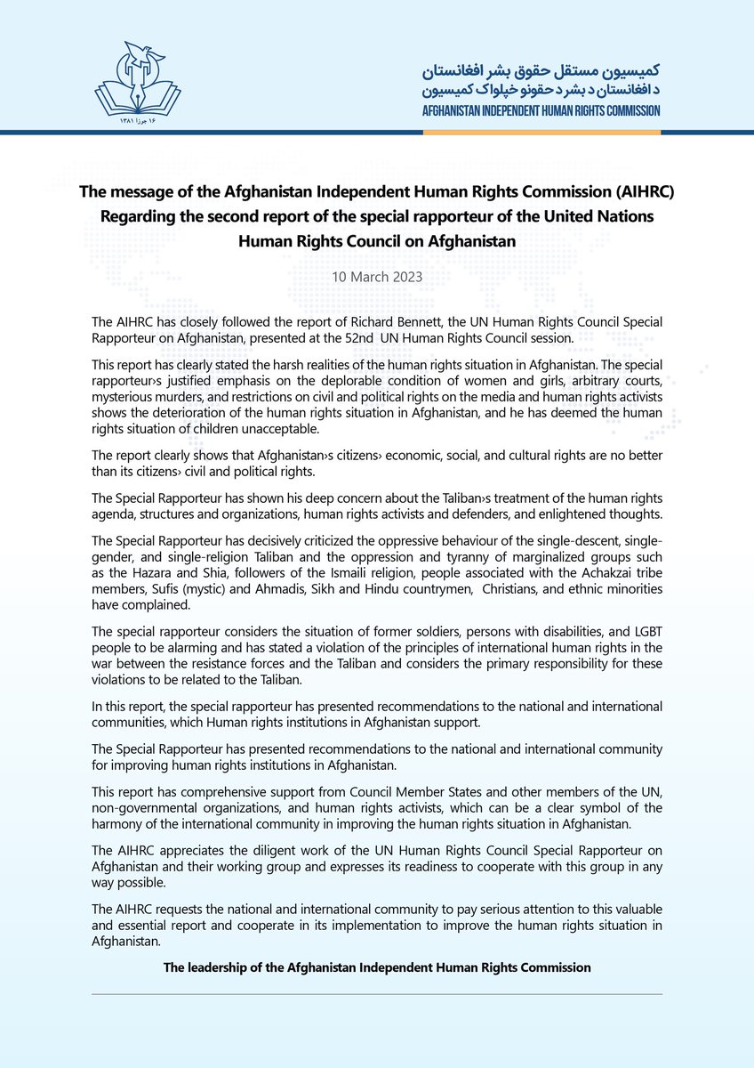Un Special Rapporteur Richard Bennett On Twitter Rt Afghanistanihrc