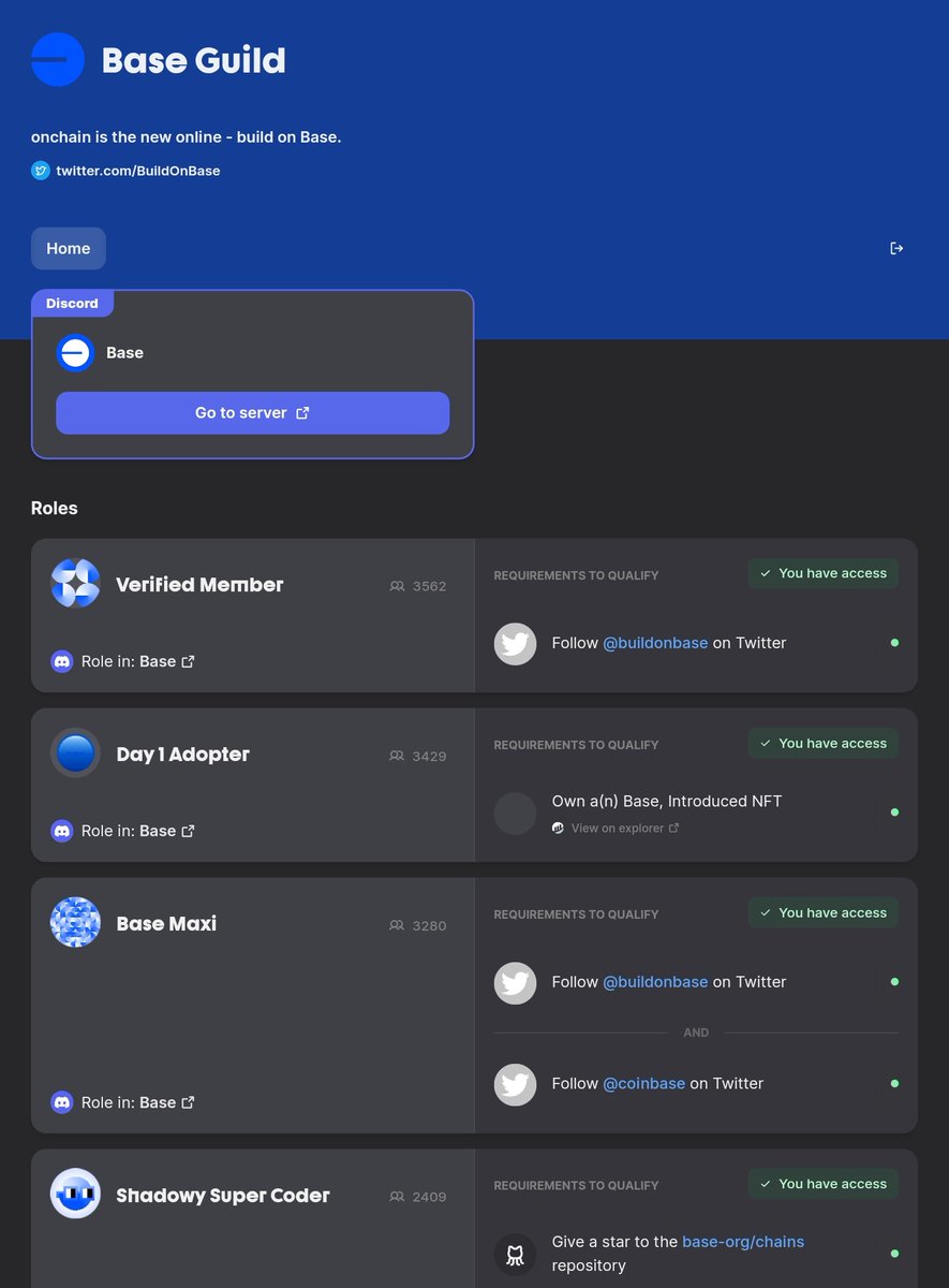 CryptoDuck 🔴 on Twitter: "Base (@BuildOnBase) มี Guild แล้วนะครับ 👉 https://guild.xyz ...