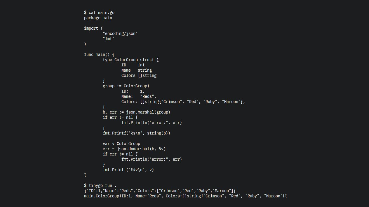 takasago@TinyGo本好評発売中 on Twitter: "Finally, encoding/json is becoming available in TinyGo. It ...