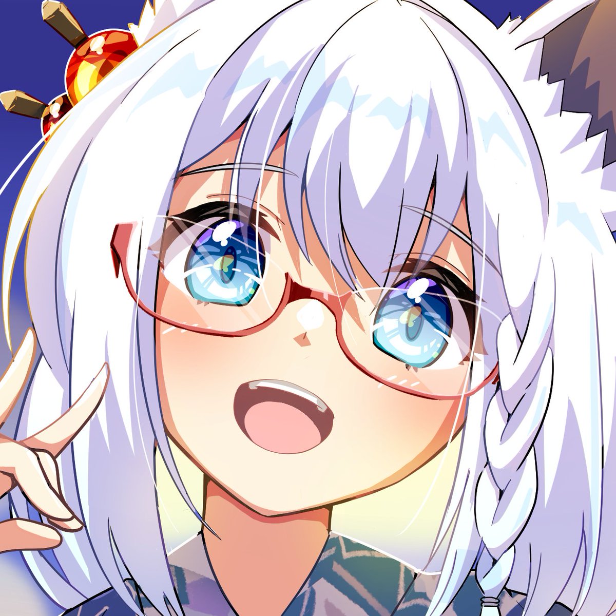 shirakami fubuki 1girl fox shadow puppet animal ears solo white hair ...