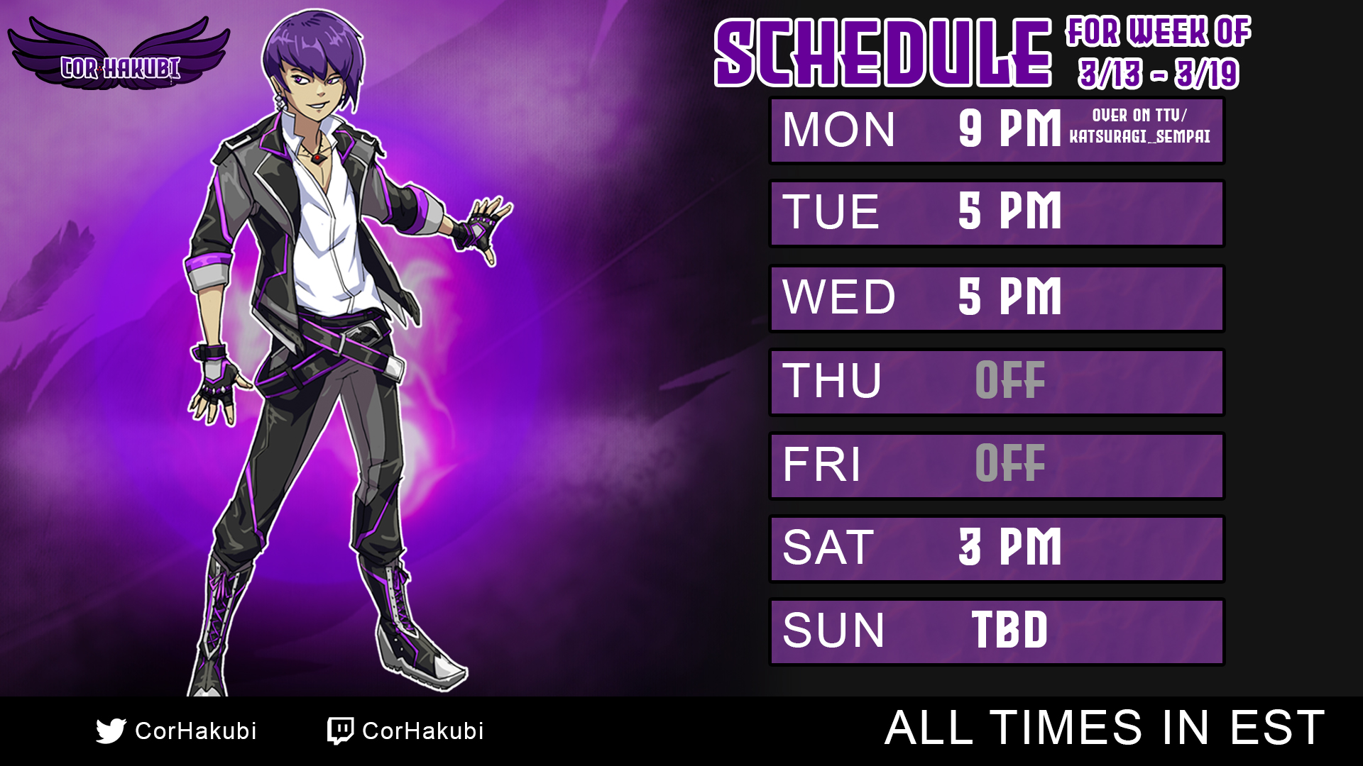 Cor Hakubi (⬛️🐦) VTuber on Twitter: "🗓️This Week🗓️ Going to be on @KATSU_senpaii channel later ...