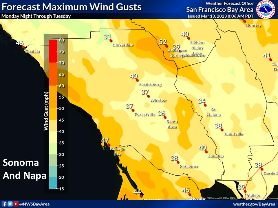 Here are your detailed maximum wind gust forecasts from North to South ...
