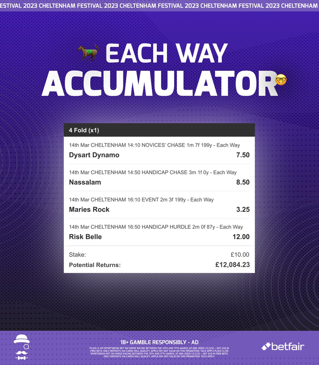 Andy’s Cheltenham Tips on Twitter: "🏇🏼 2390/1 #CheltenhamFestival Day One Accumulator Load bet ...