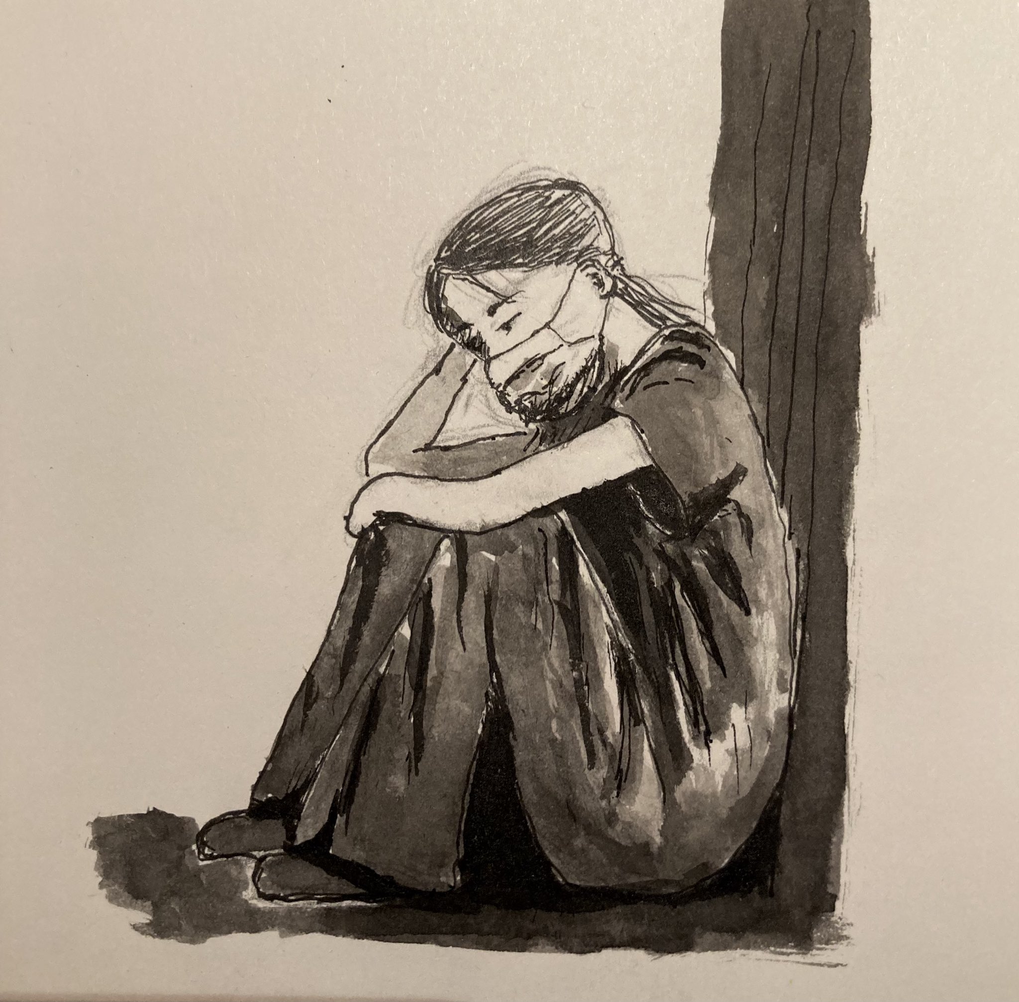 Sad Girl Crying Alone Drawing