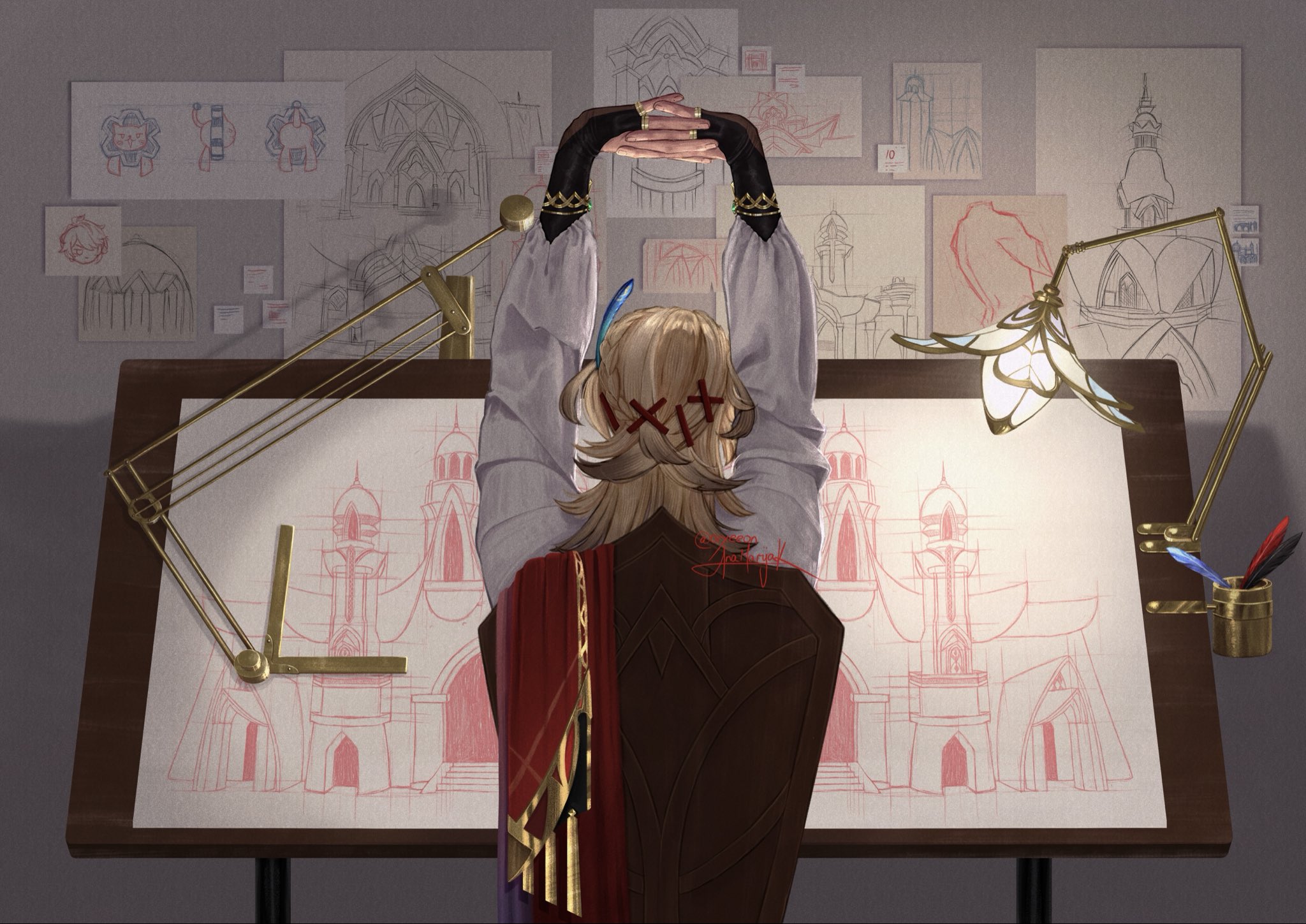 Ani🧸 on Twitter: "The hardworking architect 🏛 #Kaveh #GenshinImpact #genshinimpactfanart #原神 ...