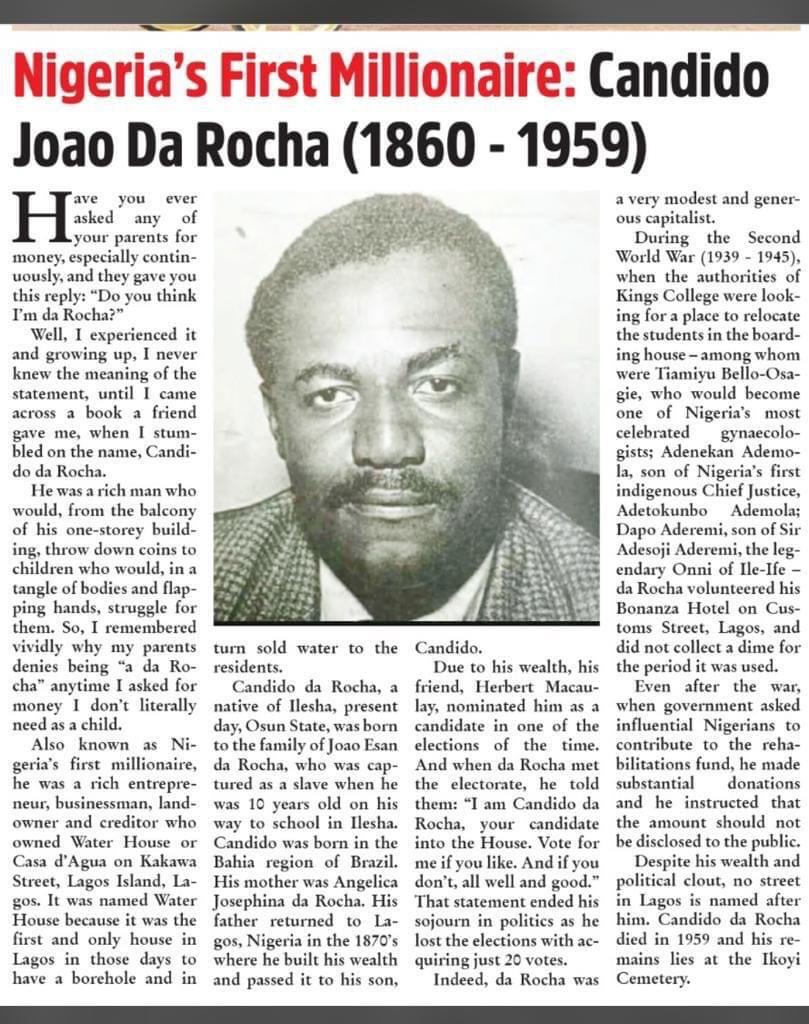The Story of Candido Da Rocha. Nigeria’s first millionaire All you need ...