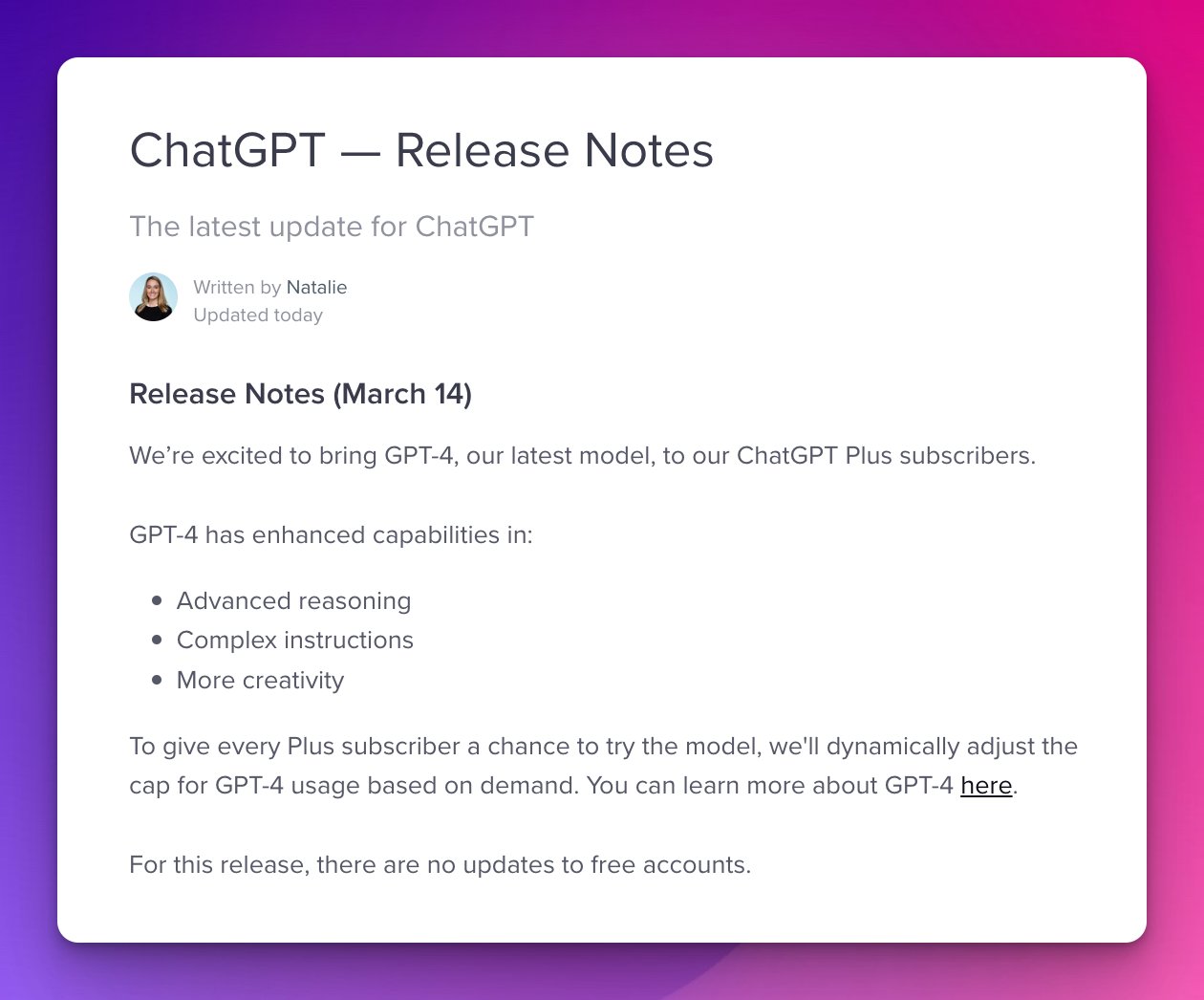 DataChazGPT 🤯 (not a bot) on Twitter: "New #ChatGPT Release! (March 14th) It brings #GPT4 to ...