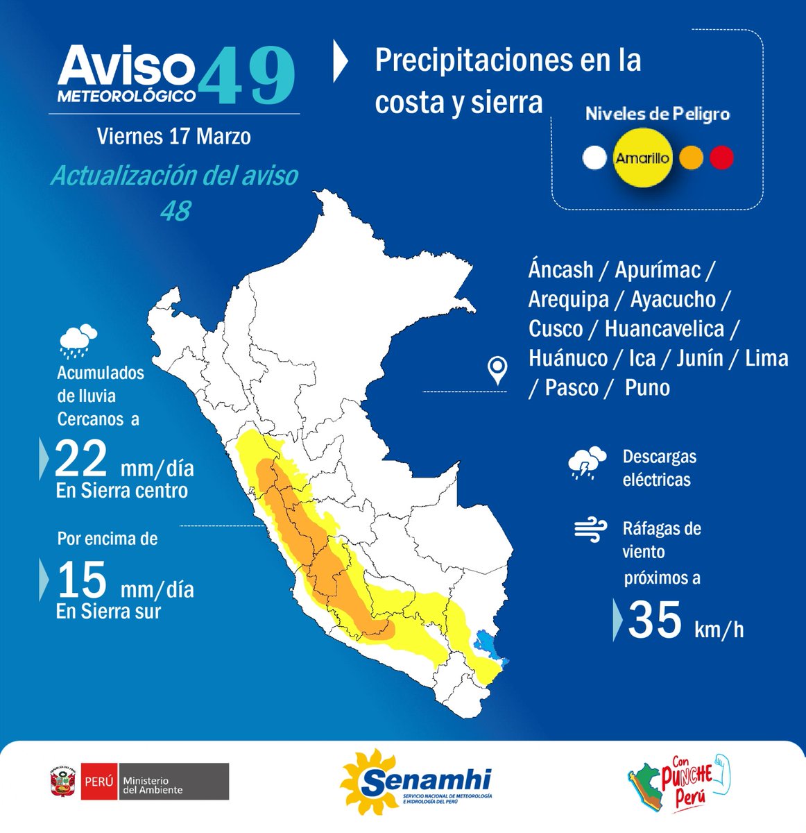 Senamhi On Twitter Aviso Del 15 Al 17 De Marzo Se Presentarán