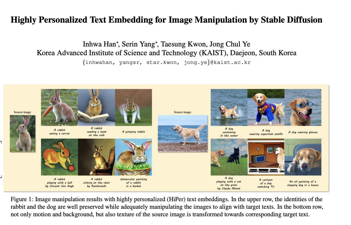 AK on Twitter: "Highly Personalized Text Embedding for Image Manipulation by Stable Diffusion ...