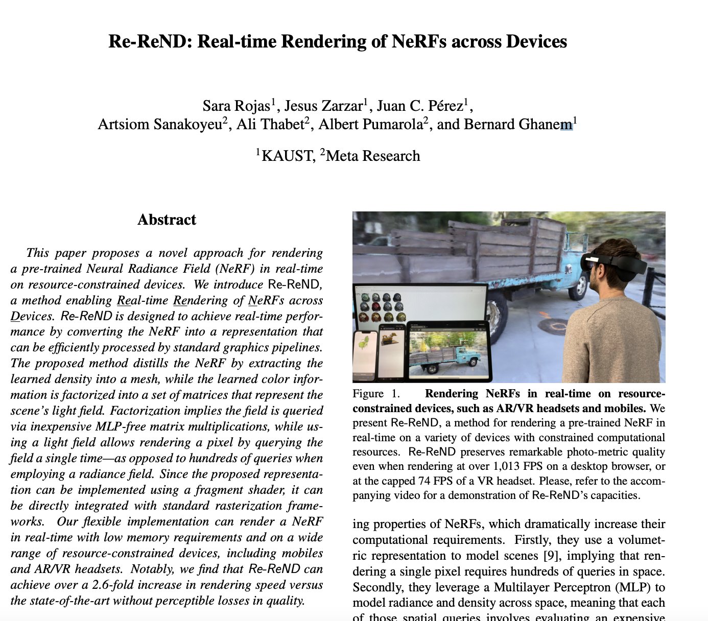 Daily AI Papers on Twitter: "Re-ReND: Real-time Rendering of NeRFs across Devices https://t.co ...