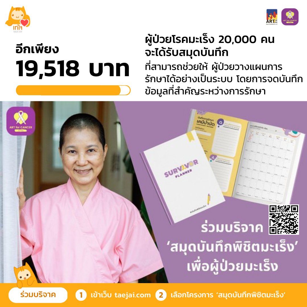 เทใจ on Twitter: "ใกล้ถึงเป้าหมาย! #สมุดบันทึกพิชิตมะเร็ง เพื่อผู้ป่วยมะเร็งในโรงพยาบาล สมุดเล่ม ...
