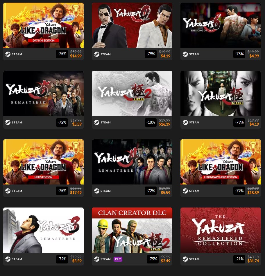 Wario64 on Twitter: "Yakuza franchise sale on Fanatical: http://bit.ly/3yxcFPW #ad •Yakuza 0 $4. ...