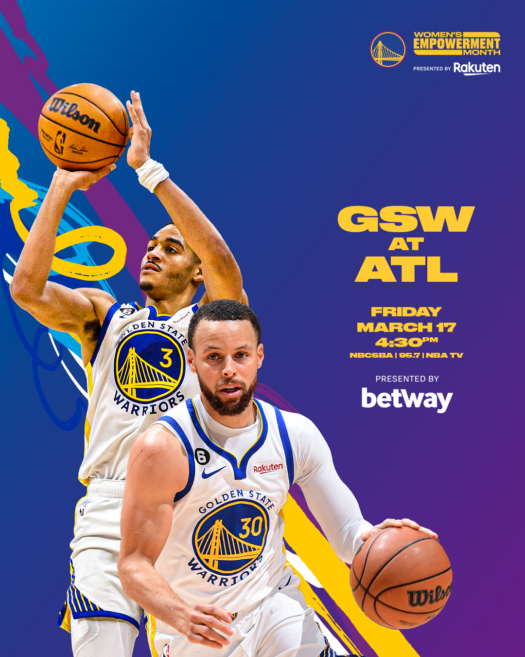 Golden State Warriors on Twitter: "Dubs in Atlanta 🏀 GSW at ATL 🕟 4:30pm PT 📺 @NBCSAuthentic ...