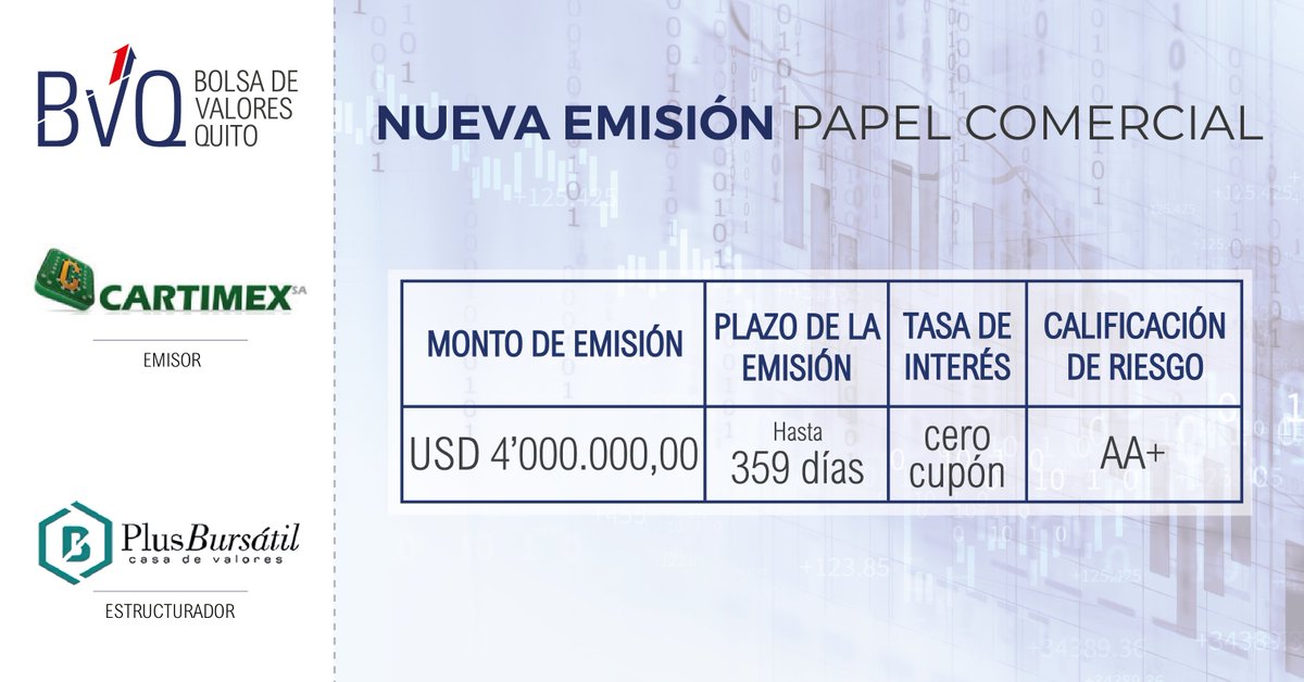 Bolsa de Valores Quito on Twitter: " ️🔔 ¡NUEVA EMISIÓN! Se encuentra disponible la emisión de ...