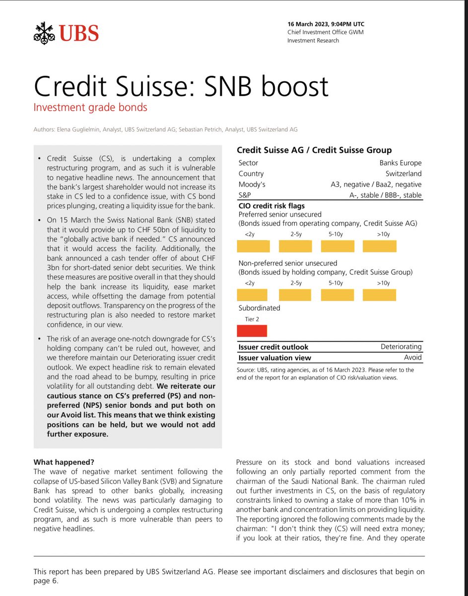 🅰🅻🅴🆂🆂🅸🅾 on Twitter: "UBS report on debit suisse"