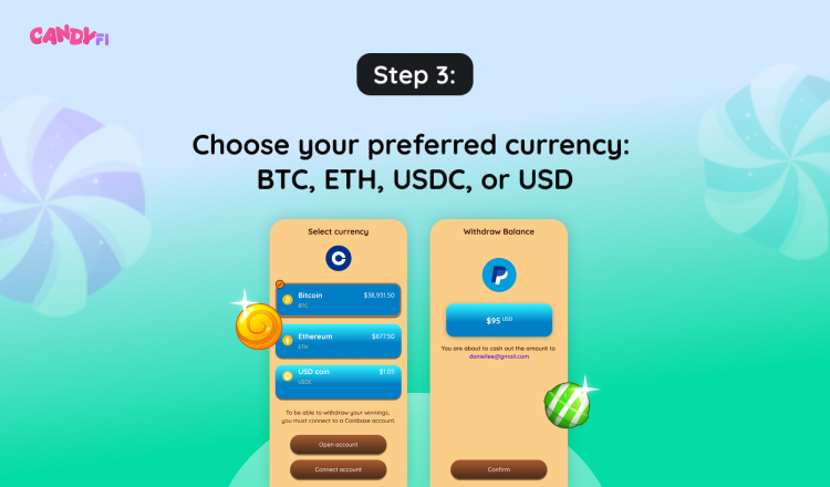 CandyFi on Twitter: "3 - You can choose between BTC, ETH, USDC if you want to use Coinbase or ...