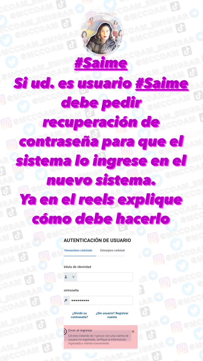 Mccoam on Twitter: "Ud debe ingresar al sistema nuevo #Saime esto le permite registrarse a ese ...