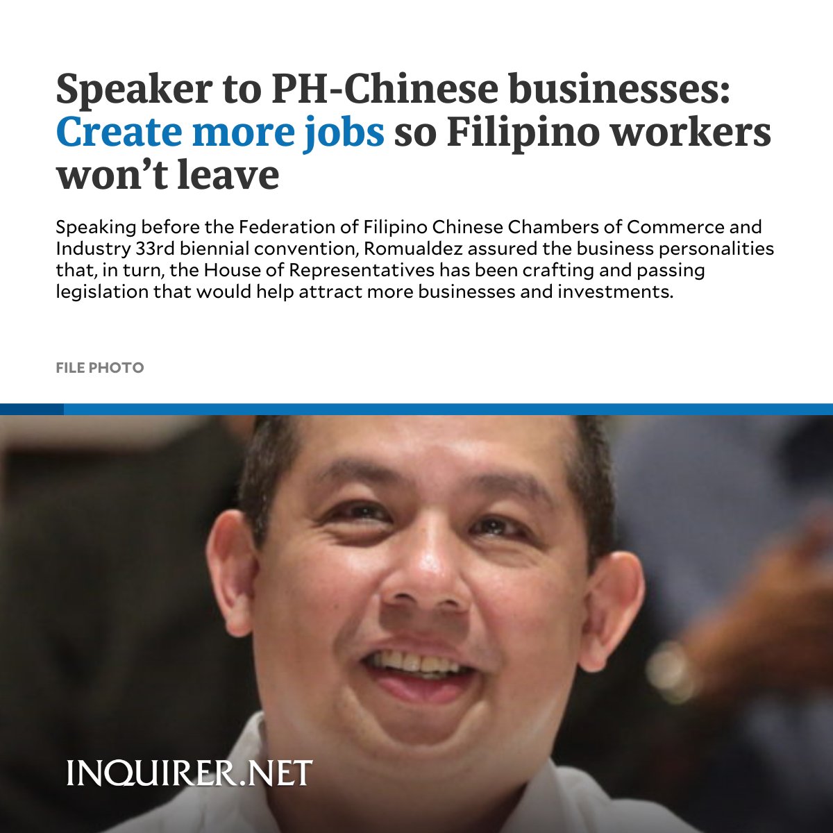 Inquirer on Twitter: "House Speaker Martin Romualdez has urged Filipino-Chinese business leaders ...