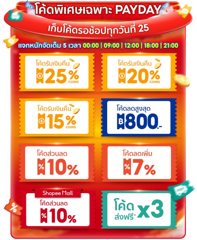 ปันโปร on Twitter: "Shopee Payday 🔥 เติมโค้ด 5 เวลา โค้ดลดสูงสุด 800.- รับเงินคืนสูงสุด 25%Coins ...
