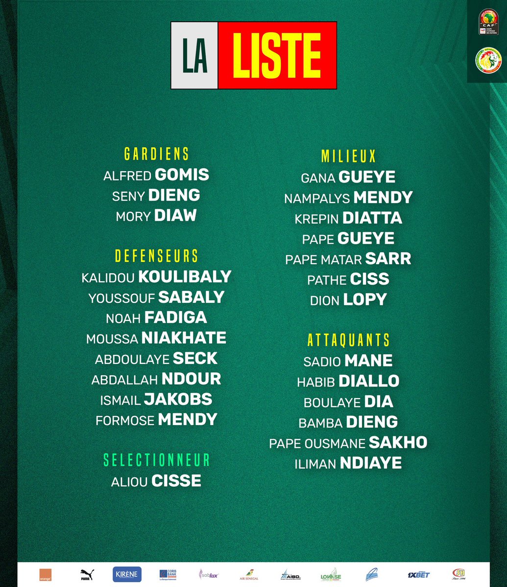 footsenegal.com on Twitter: "Liste des joueurs convoqués par Aliou Cissé pour la double ...
