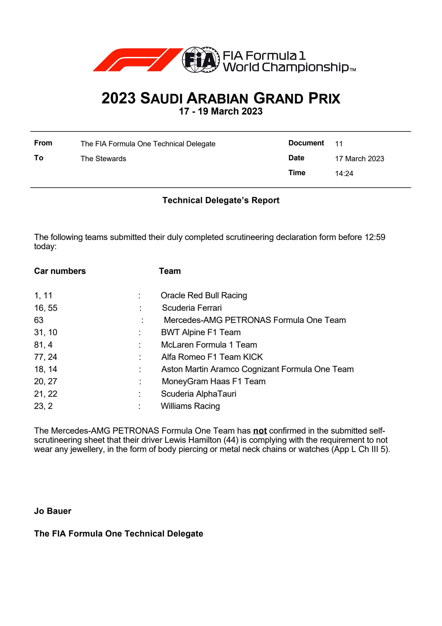 FIA F1 Documents Bot on Twitter: "New document: Self scrutineering Published on 17-03-2023 12:29 ...