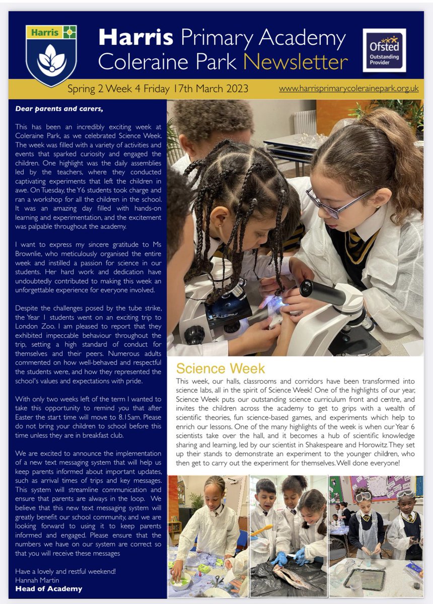 Welcome to Harris Primary Academy Coleraine Park