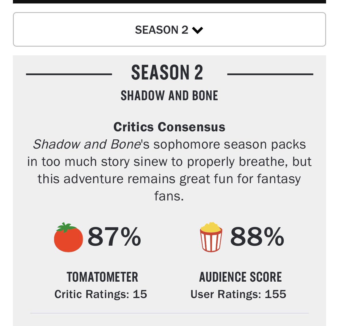 DiscussingFilm on Twitter: "‘SHADOW & BONE’ Season 2 currently has 87% on Rotten Tomatoes from ...