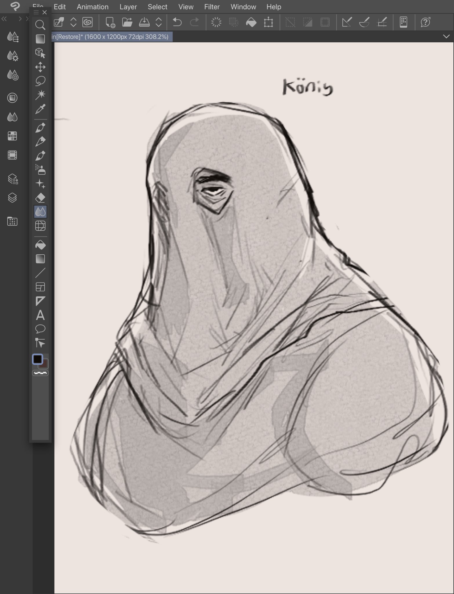 Hooded Face Drawing