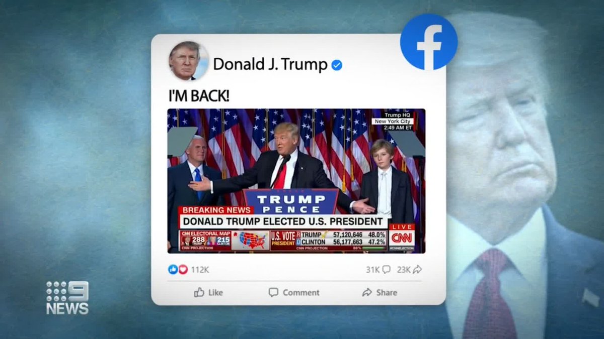 9News Sydney on Twitter: "Donald Trump has made a return to Facebook ...