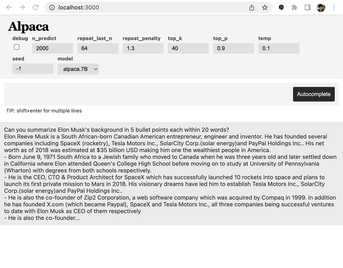 Michael Anti on Twitter: "RT @quinn_leng: Stanford 发布的 Alpaca 模型已经可以 Mac/Windows/Linux 本地运行了，7B ...