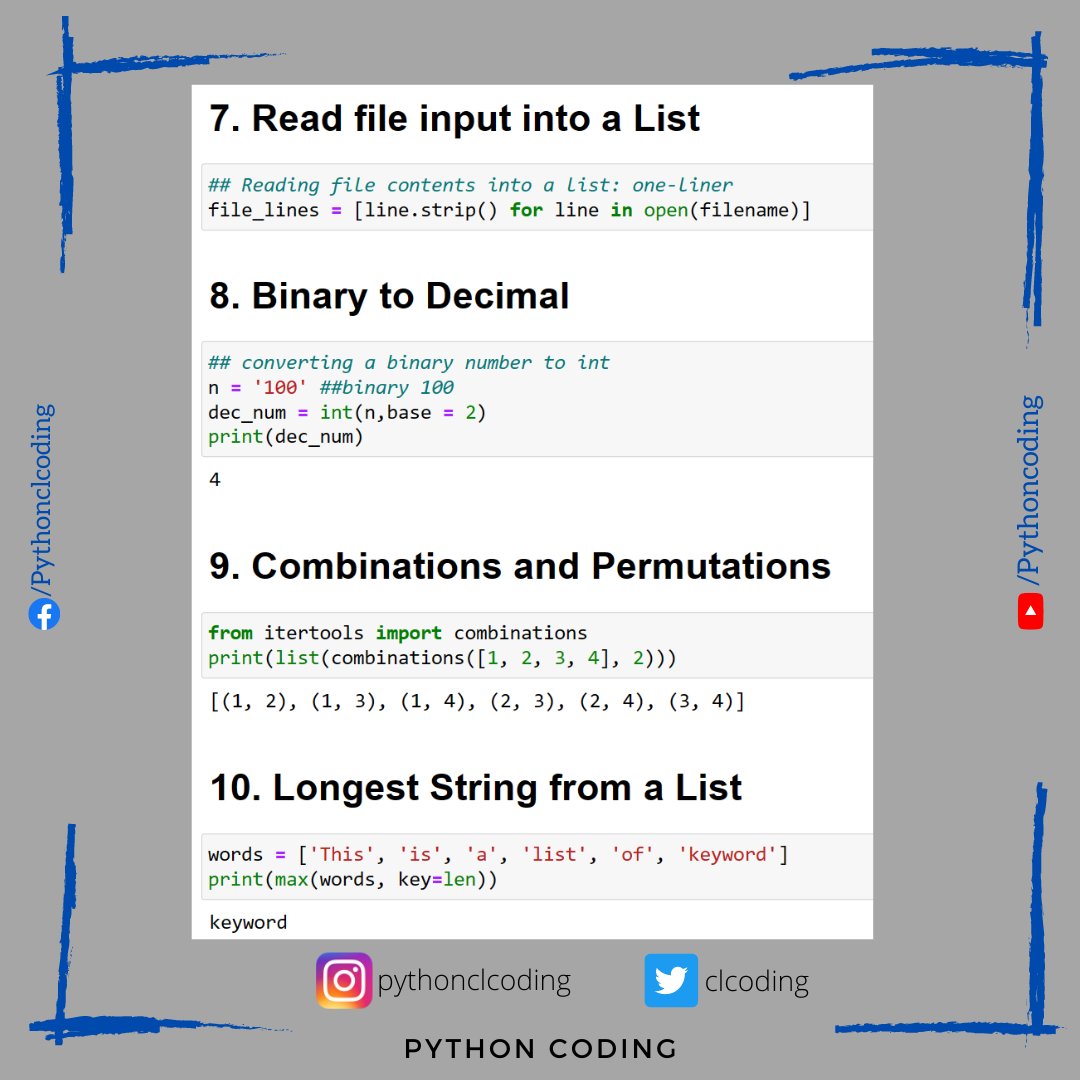 Learn These 10 Python One Liners To Improve Your Coding Thread From Python Coding Clcoding