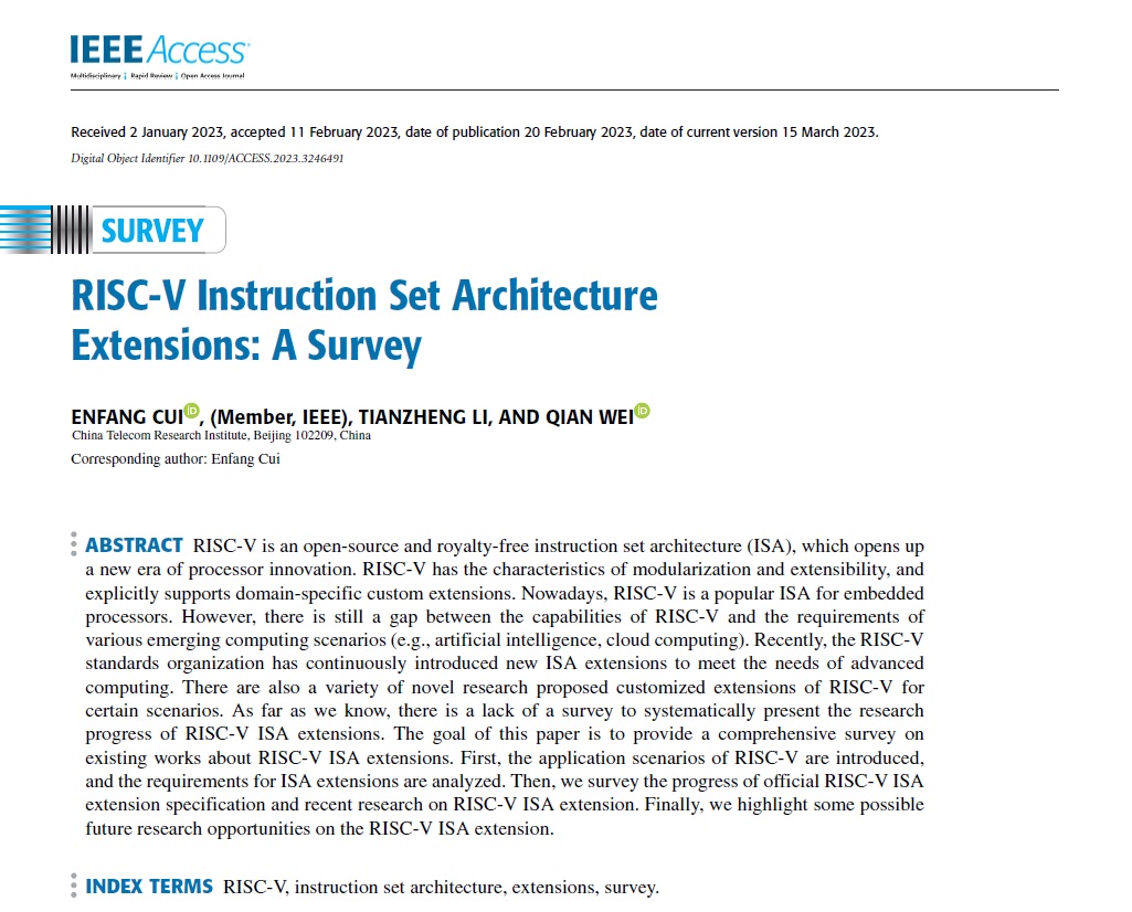 OGAWA, Tadashi on Twitter: "=> "#RISCV Instruction Set Architecture Extensions: A Survey", IEEE ...